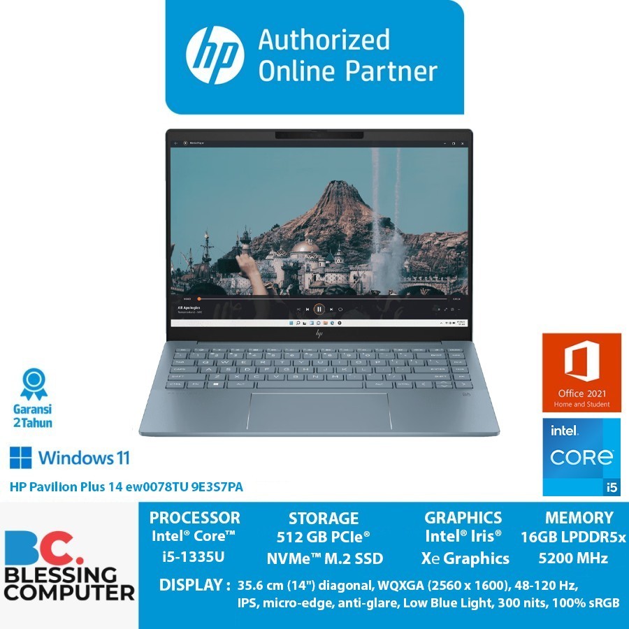 Jual HP Pavilion Plus 14 ew0078TU 9E3S7PA Core i5 1355U 16GB 512GB W11 OHS Blue | Shopee Indonesia