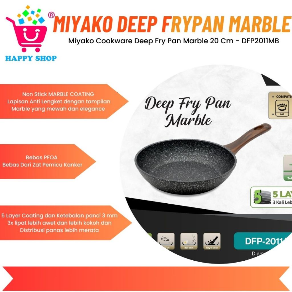 Jual Miyako Cookware Deep Fry Pan Marble 20 Cm - DFP2011MB | Shopee ...