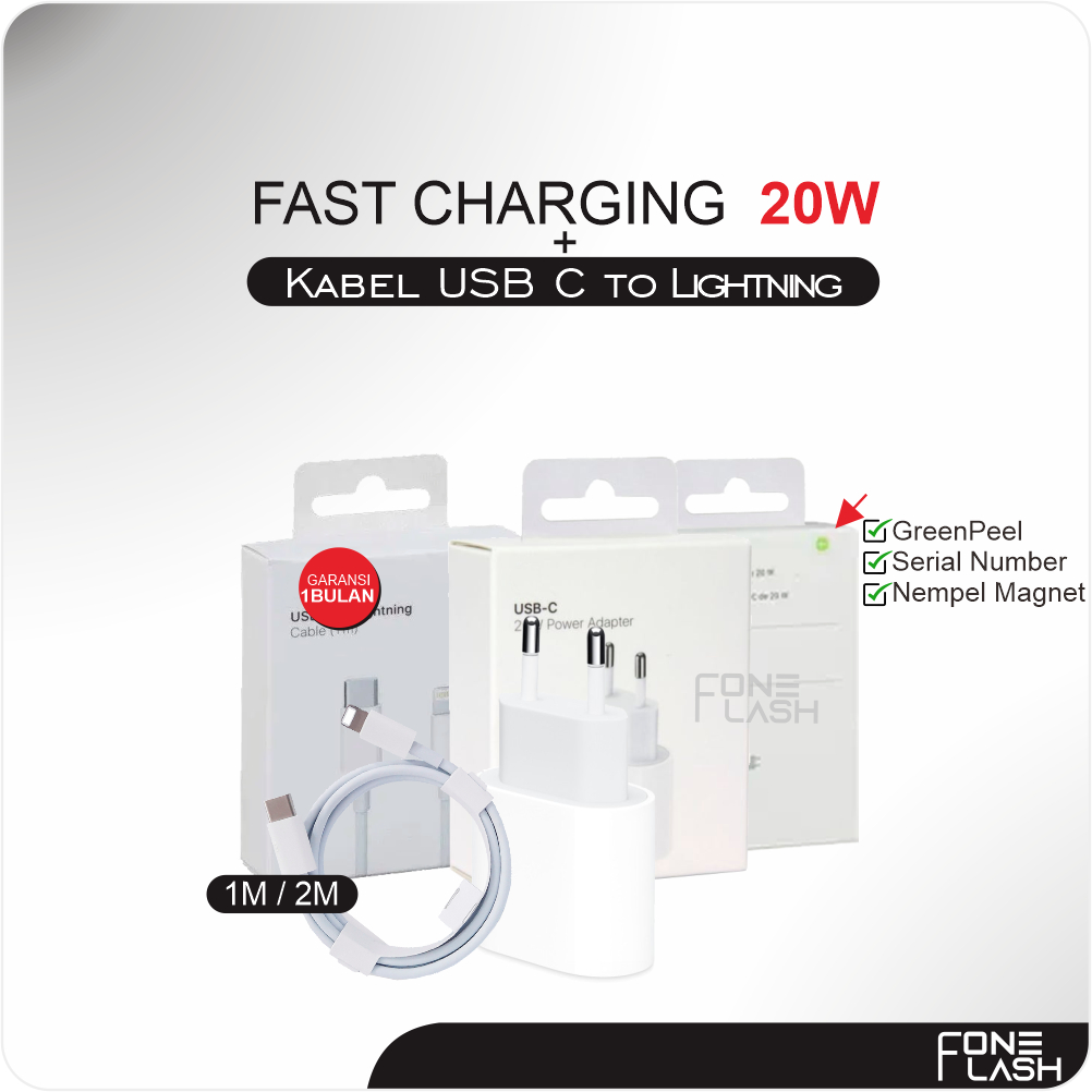 Jual CHARGER 20W/25watt CABLE LIGHTNING & ADAPTOR USB C adapter + kabel ...