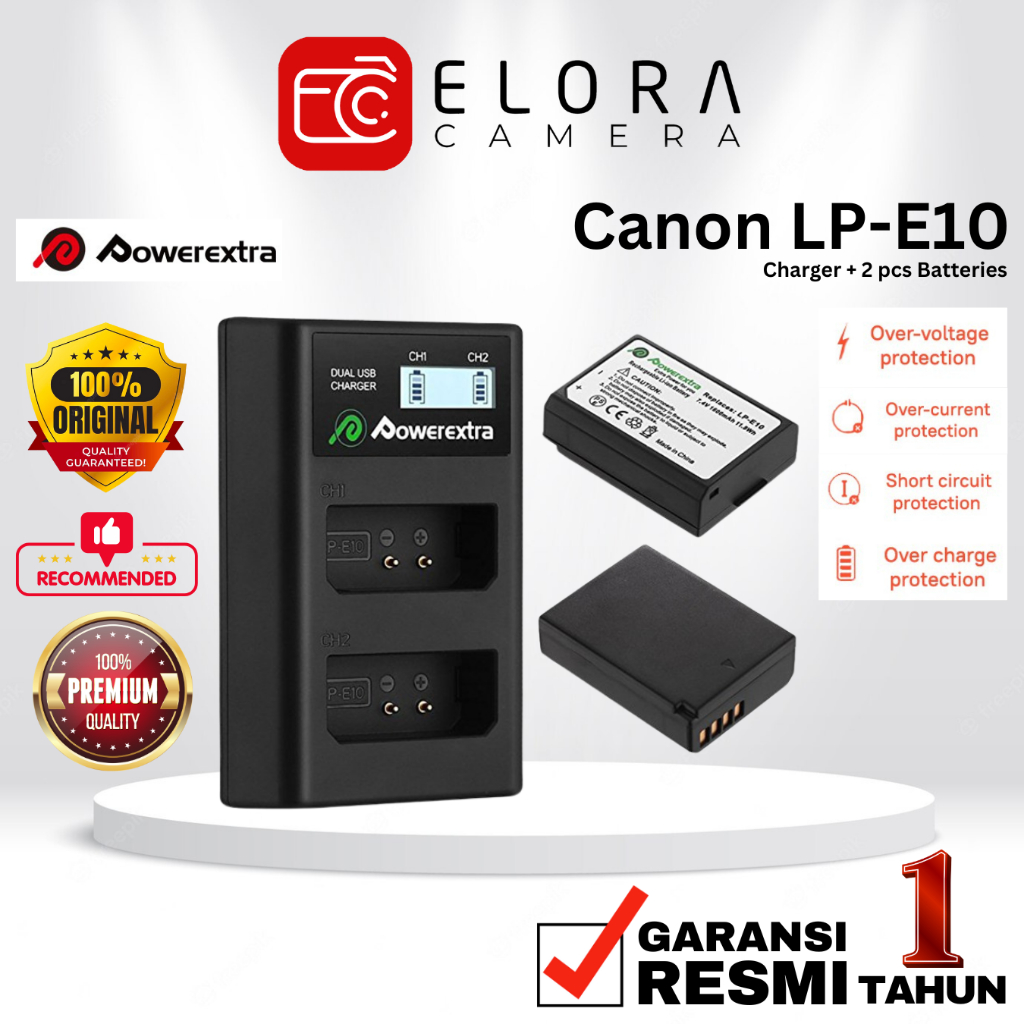 Jual POWEREXTRA Battery Canon LP-E10 2-Pack Dual LCD Charger Kit For ...