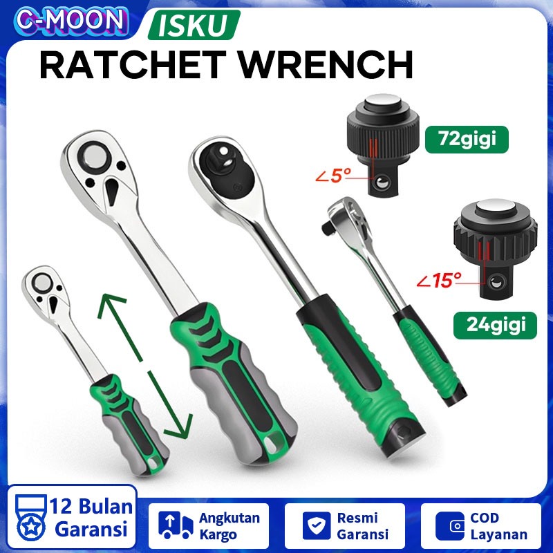 Jual ISKU Gagang Rachet 1/2 72gigi Ratchet Gagang Kunci Sok Rachet 1/4 ...