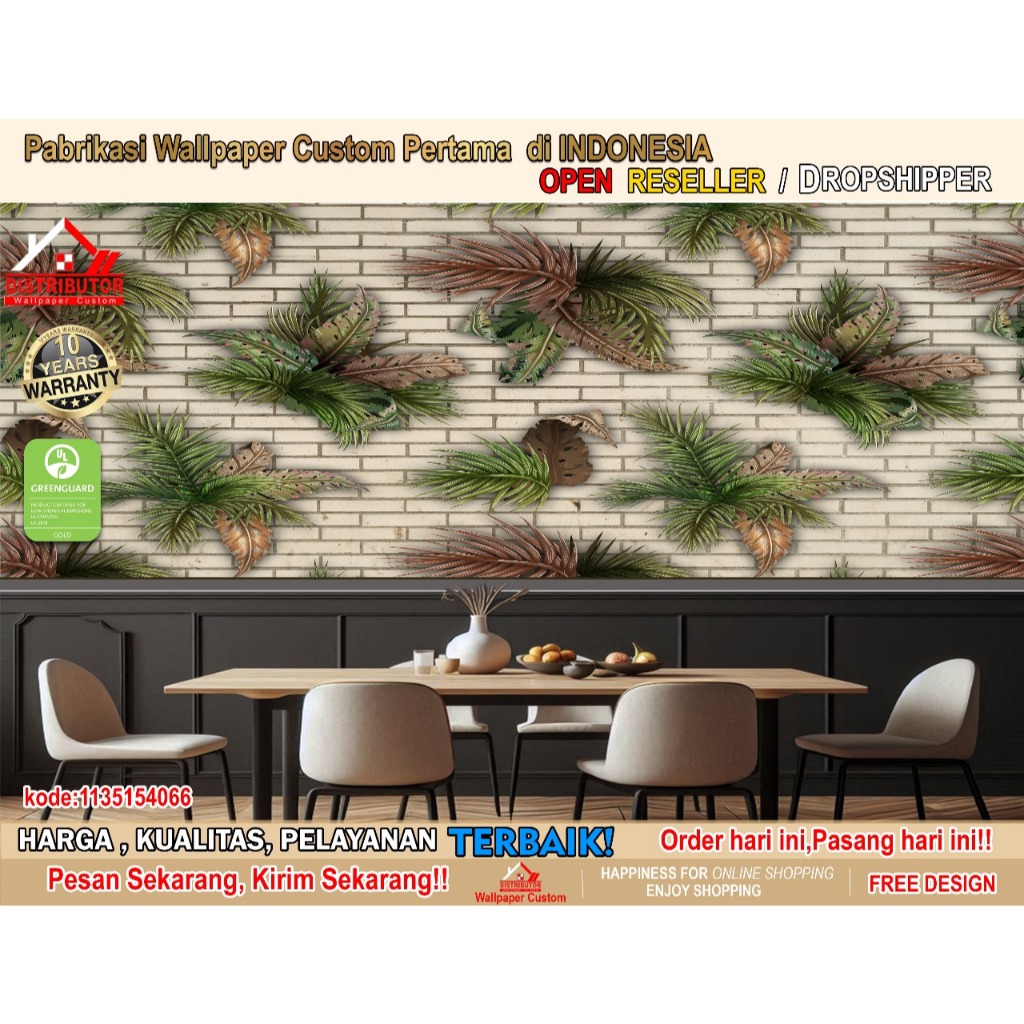 Jual Wallpaper Custom 3D Tema Tropical | Leaf | Leaves | Ruang Makan ...