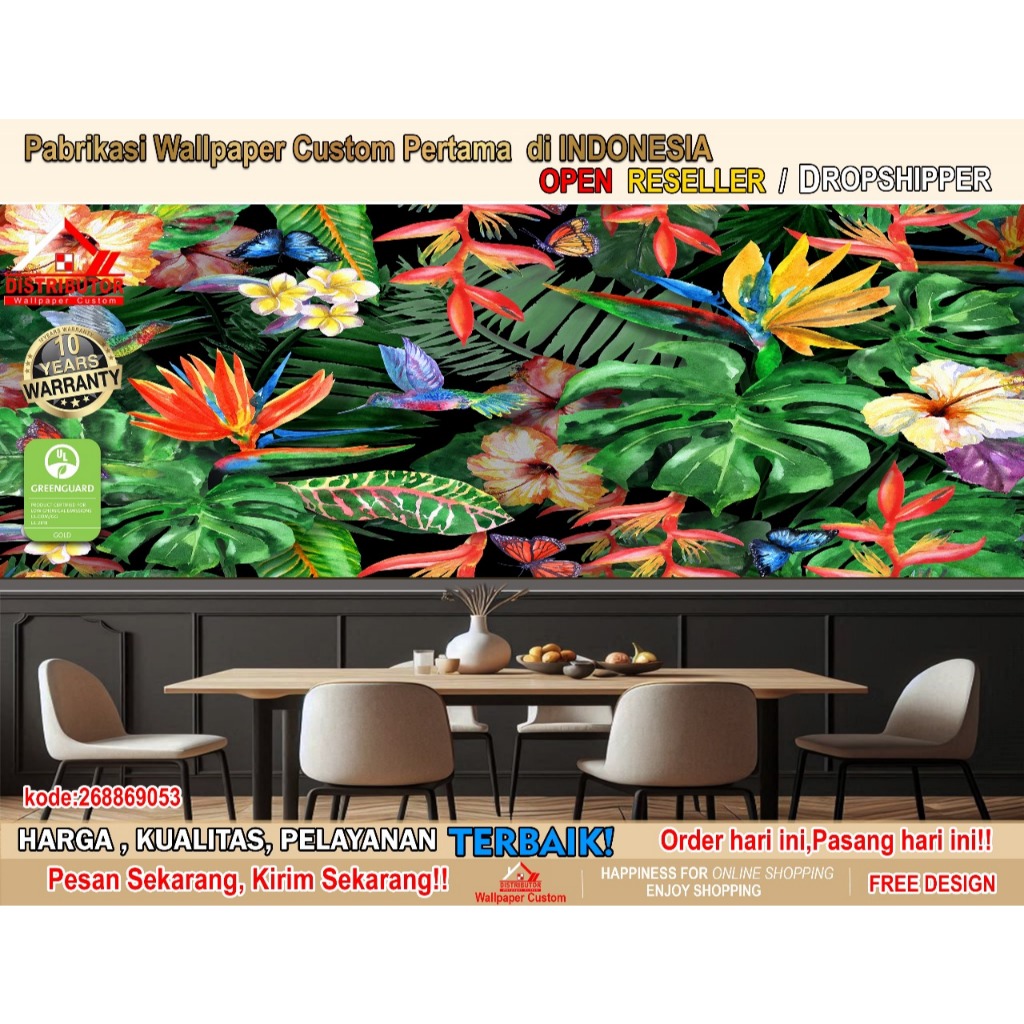Jual Wallpaper Custom 3D Tema Tropical Ruang Makan | Leaf | Leaves ...