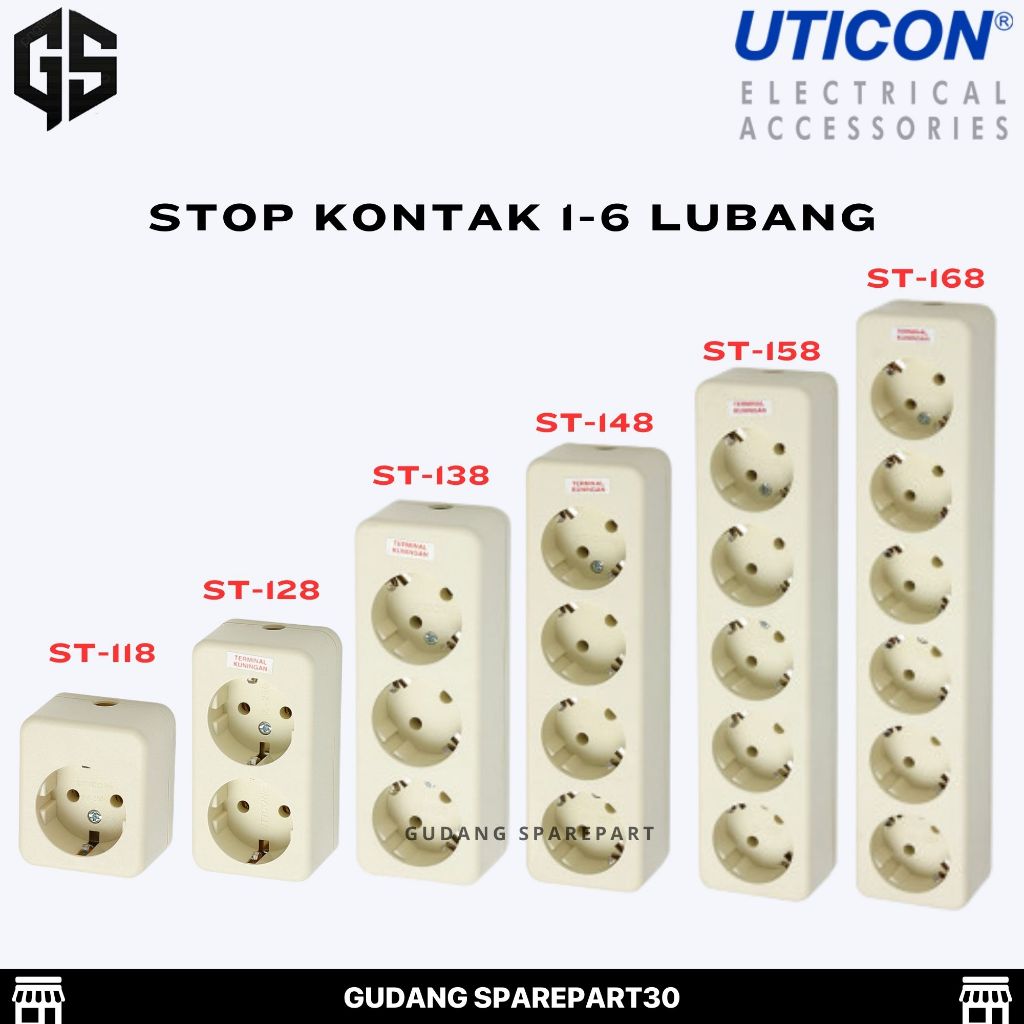 Jual UTICON Stop Kontak 1 2 3 4 5 6 Lubang Terminal Kuningan / Colokan Listrik | Shopee Indonesia