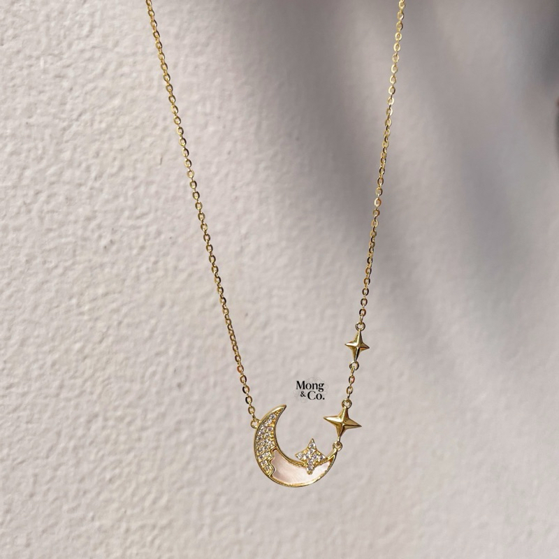 Jual Mong&Co Nyx S925 Necklace with Mother of Pearl Crescent Moon Charm ...