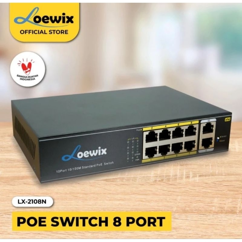 Jual LX-2108N 120W Loewix 8 PoE+2 Port Uplink Switch Hub IP Camera CCTV ...