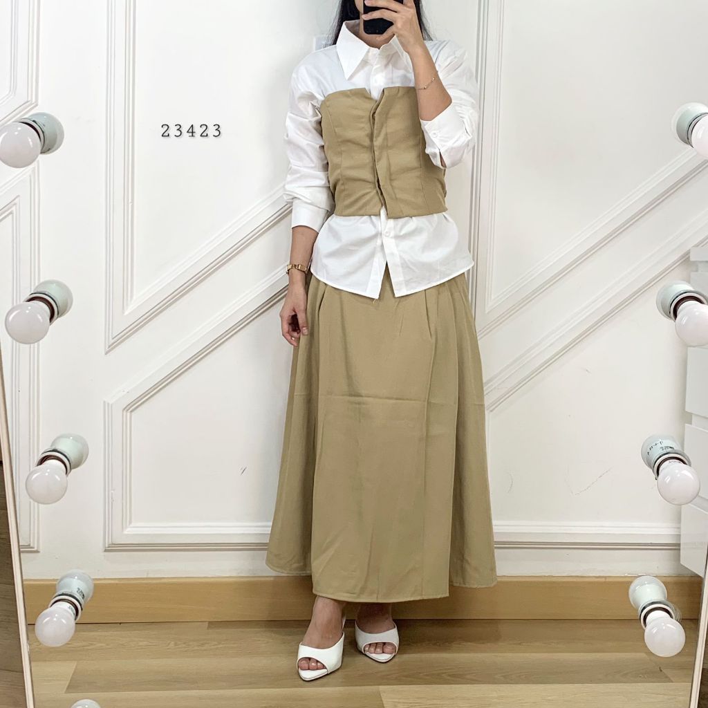 Jual 23423 ONE SET 3IN1 ROK POLOS CUTT A KOMBINASI KEMEJA POLOS PUTIH ...