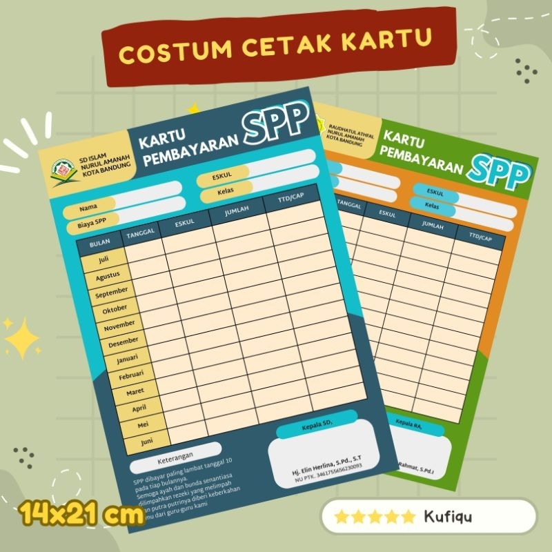 Jual Custom Kartu SPP kartu IURAN Kartu KAS Kualitas Premium Tebal 220 ...