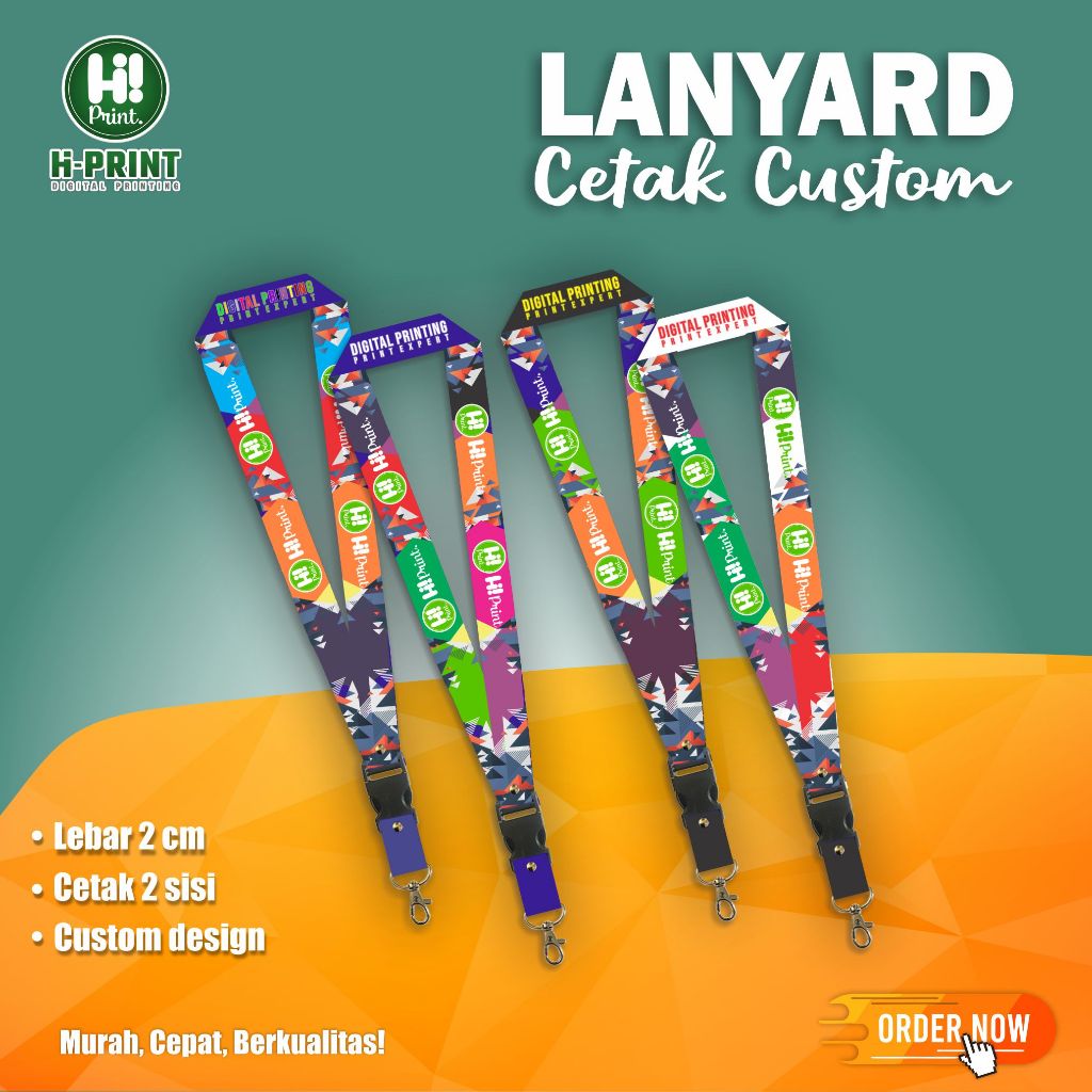 Jual Cetak Tali id Card Tali Lanyard Custom Desain 2 Sisi Print Full ...
