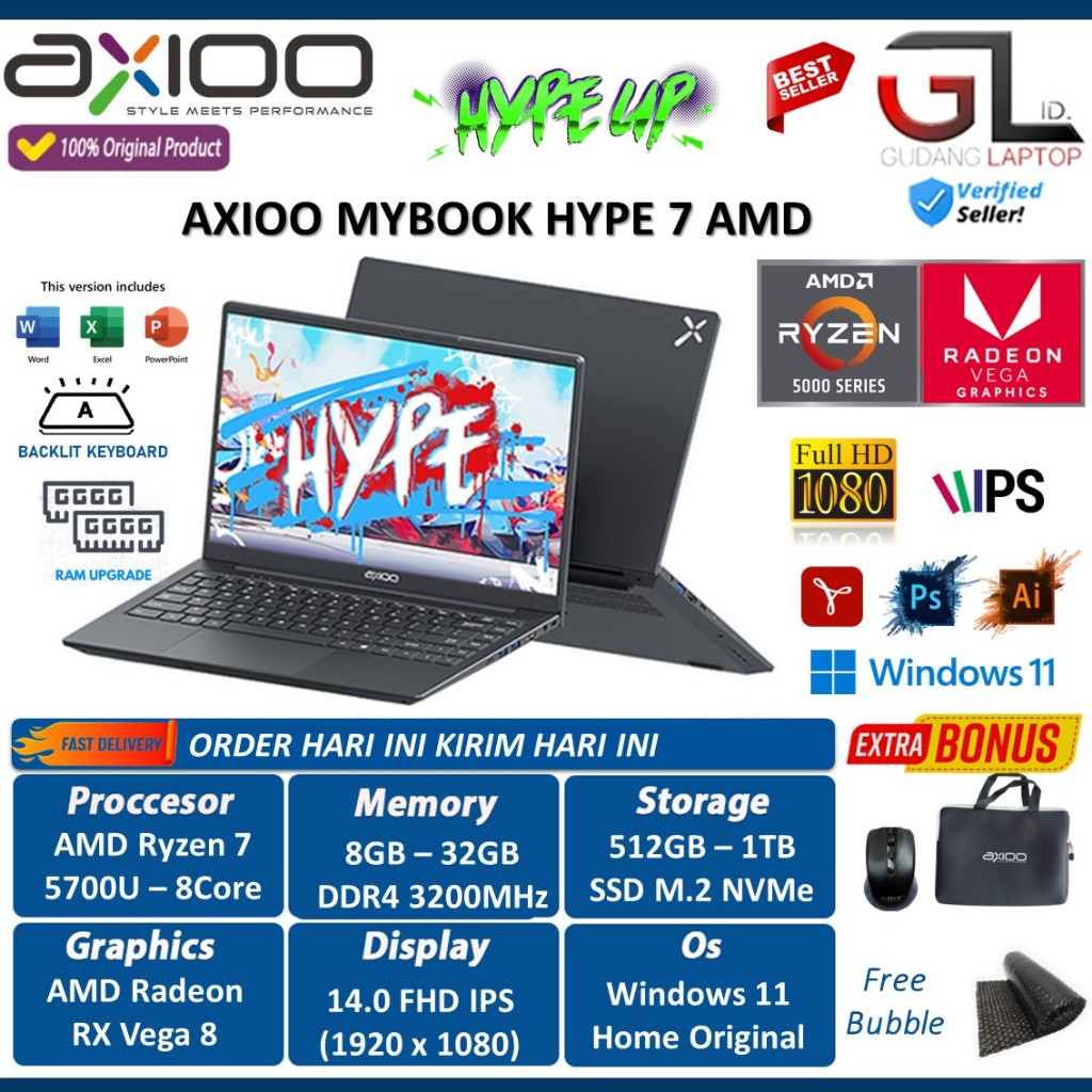 Jual LAPTOP Axioo MyBook Hype 7 AMD Ryzen 7 5700U 32GB 512GB SSD Radeon ...
