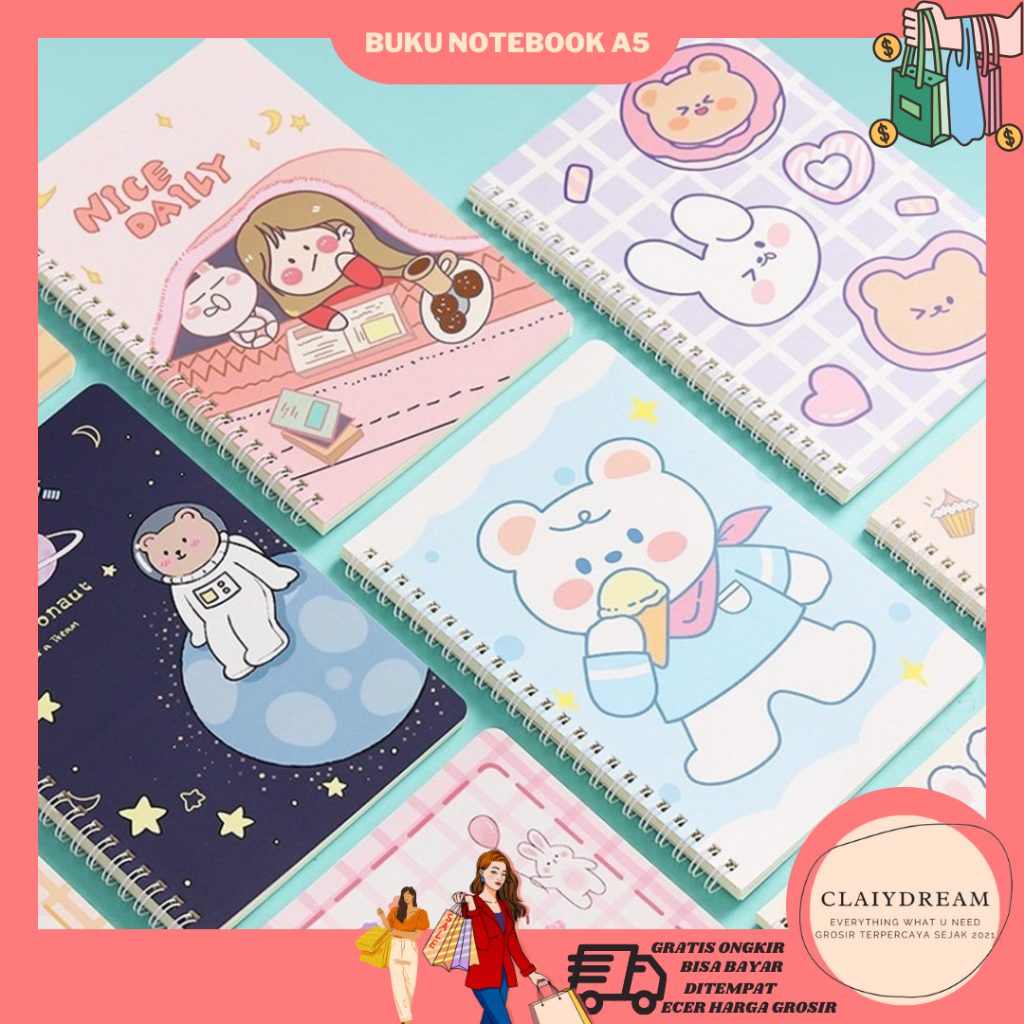 Jual CLAIYDREAM NOTEBOOK A5 BUKU TULIS SPIRAL BUKU CATATAN MOTIF LUCU ...
