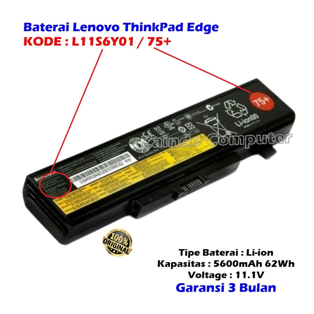 Jual ORIGINAL BATERAI LAPTOP LENOVO THINKPAD EDGE E49 E334 E330 B430 E330 E430 E430C E435 E530 ...