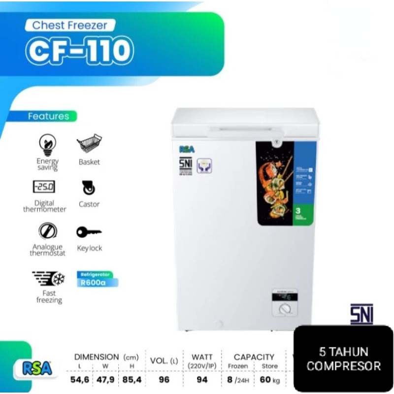 Jual CHEST FREEZER RSA CF-110 LOW WATT 94 WATT | Shopee Indonesia
