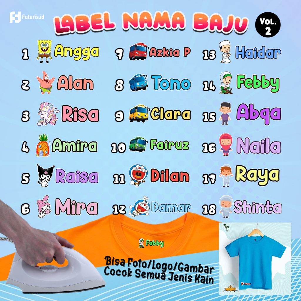 Jual 54 pcs STIKER BAJU NAMA CUSTOM - Vol.2 Tanpa Background / Stiker ...