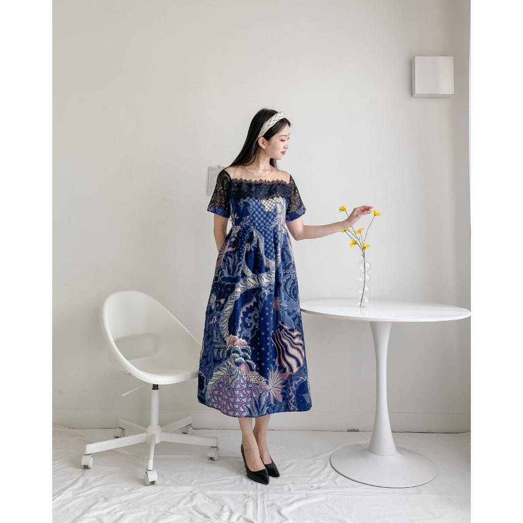 Jual Dress Batik Pesta Mewah Dan Elegant Sabrina Dress Kondangan Batik ...