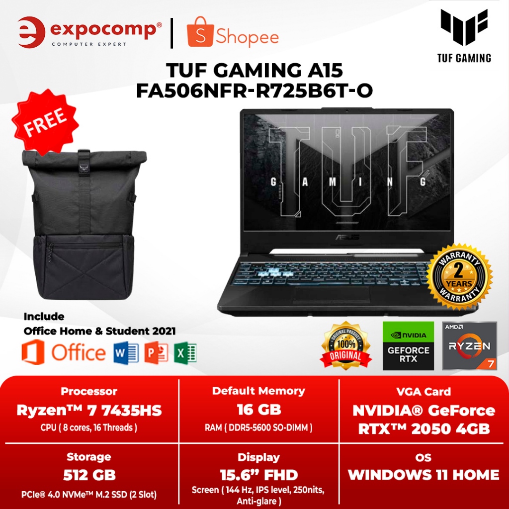 Jual ASUS TUF GAMING A15 FA506NFR-R725B6T-O BLACK AMD RYZEN 7-7435HS ...