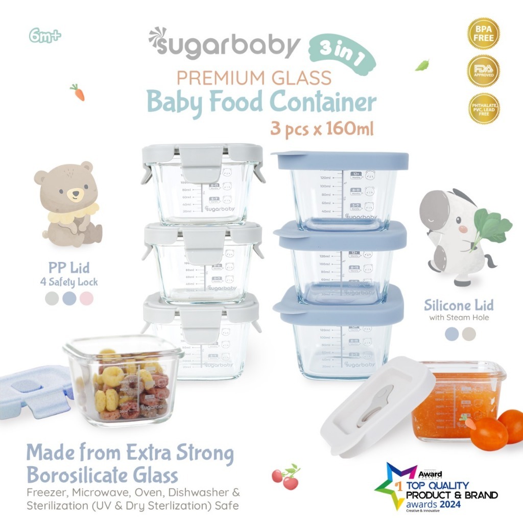 Jual Sugar Baby Premium Glass Jar Baby Food Container 3 pcs BPA FREE ...
