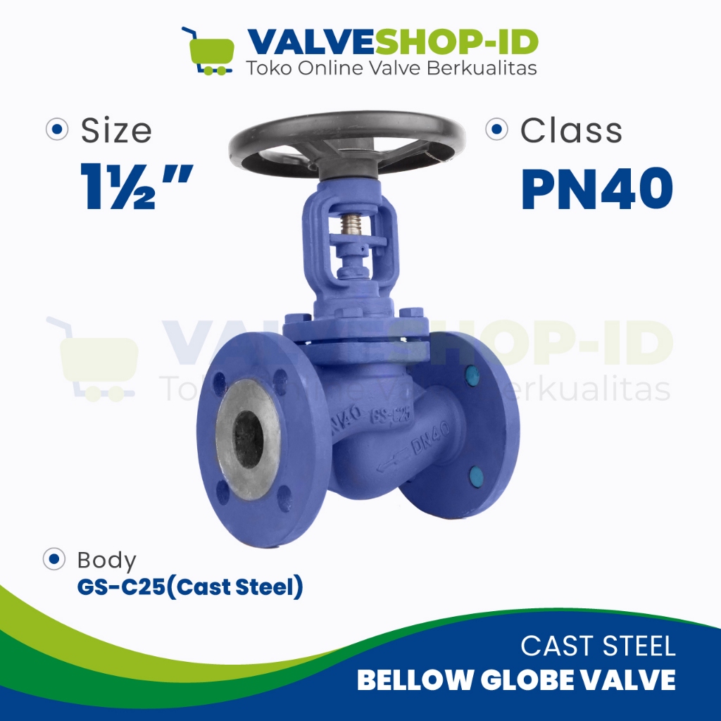 Jual Bellow Globe Valve DN40 1 1/2" Inch PN40 Cast Steel GS-C25 ...