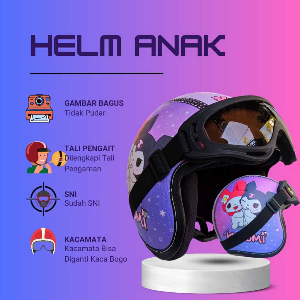 Jual HELM ANAK BOGO KARAKTER LUCU DAN VIRAL MOTIF KUROMI DAN KAWAN-KAWAN USIA 1-7 TAHUN | Shopee ...