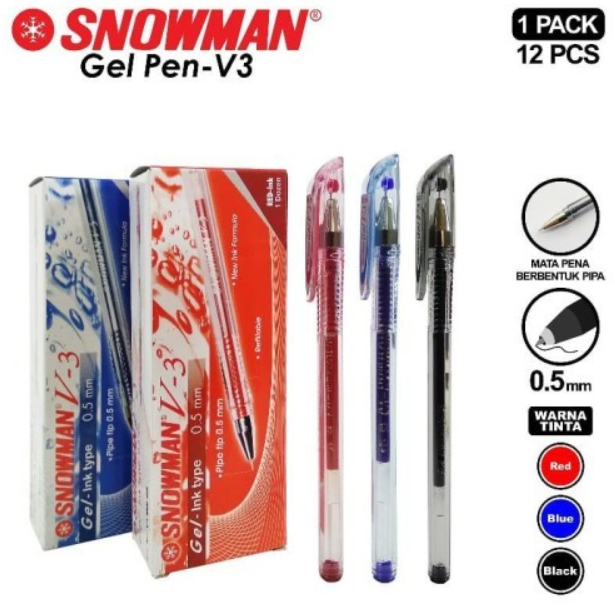 Jual PULPEN SNOWMAN GEL V3 / PEN BOLPOIN SNOWMAN V3 0.5 / 0.7 mm ( 12 ...