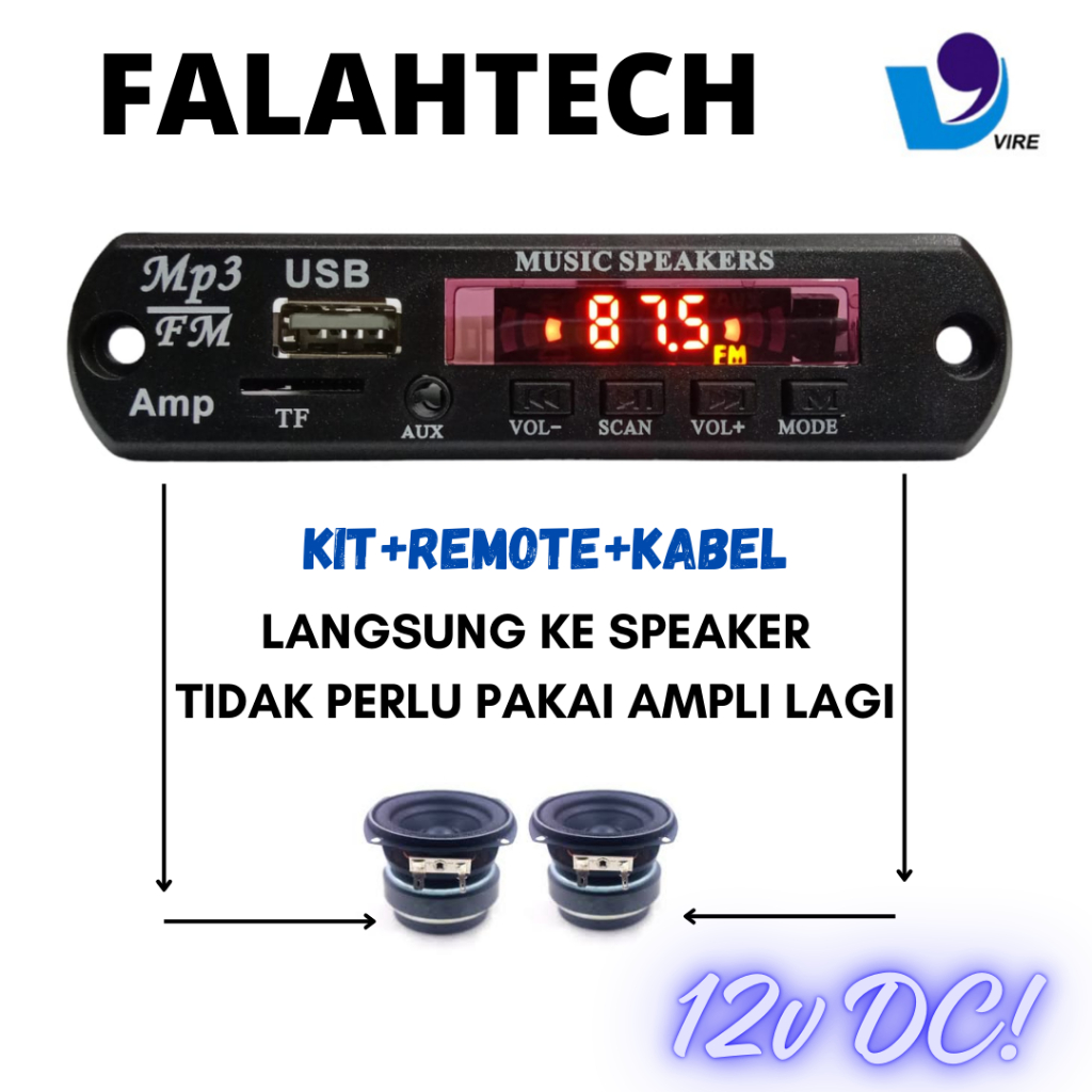Jual KIT MODUL MP3 BLUETOOTH + AMPLI VIRE VTF 108 BT 12V DC | Shopee ...