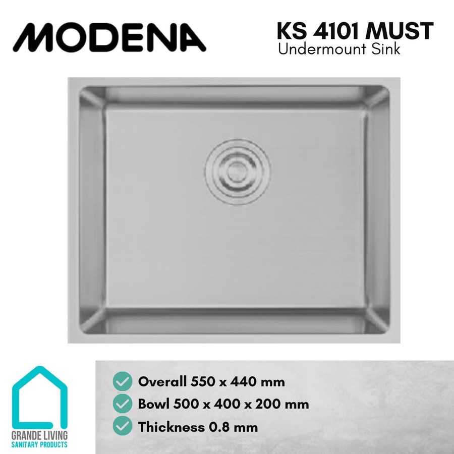 Jual MODENA Undermount Stainless Kitchen Sink KS 4101 MUST | Shopee ...