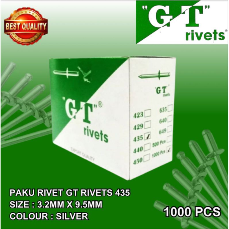 Jual Paku Rivet GT 435 Size 3.2mm x 9.5mm isi 1000 pcs | Shopee Indonesia