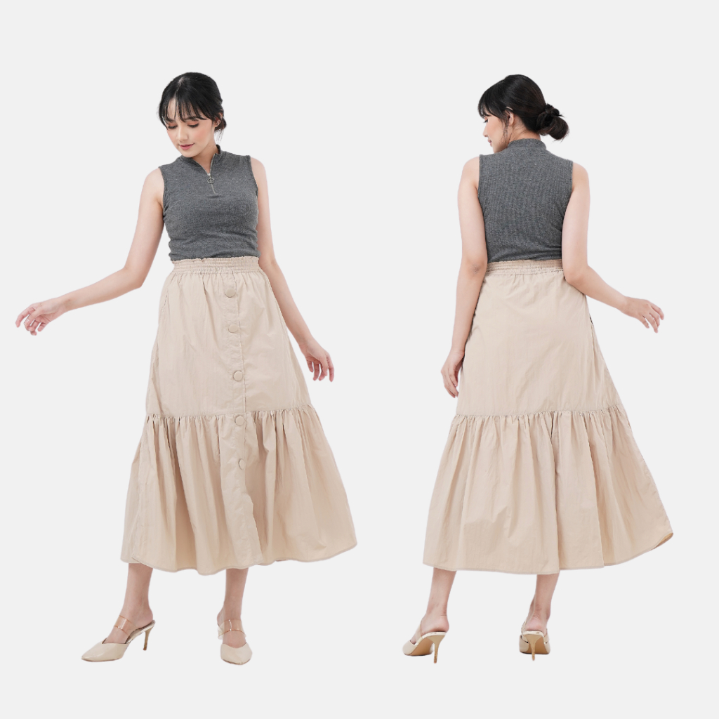Jual EffortlessYRM Ruffle Midi Skirt | Rok Midi Ruffle Kancing Depan ...