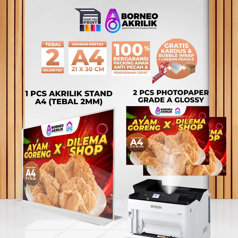 Jual Akrilik Stand Menu A4 + Print Poster 2 pcs Bolak Balik Fouryou ...
