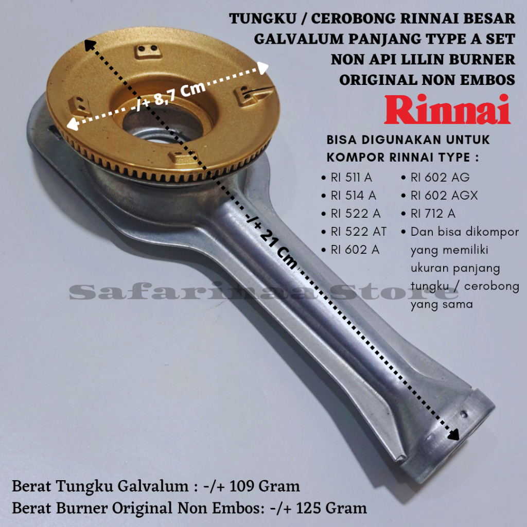 Jual TUNGKU / CEROBONG RINNAI BESAR TYPE RI 522 A, RI 602 A, RI 712 A ...