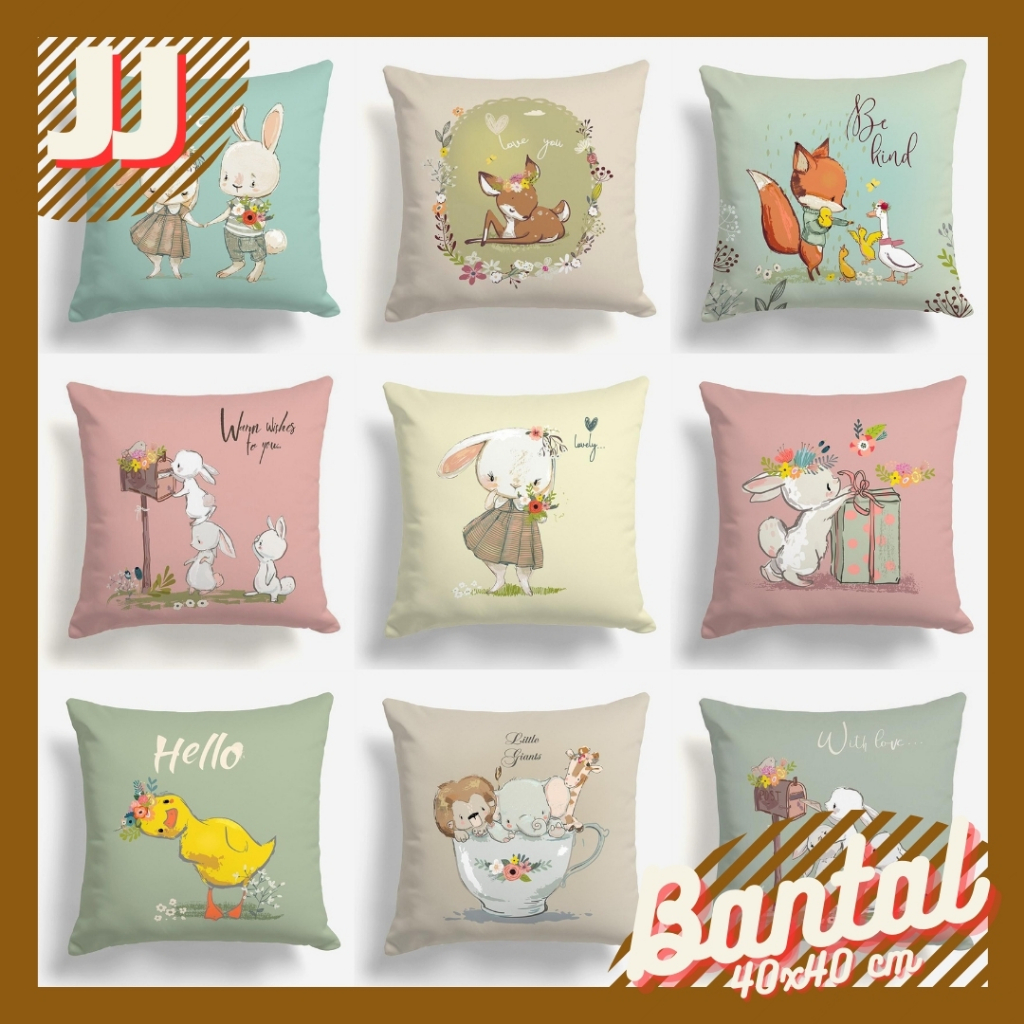Jual BANTAL SOFA PRINT MOTIF PASTEL KARAKTER BUNNY FOX DEER DUCK 40X40 ...