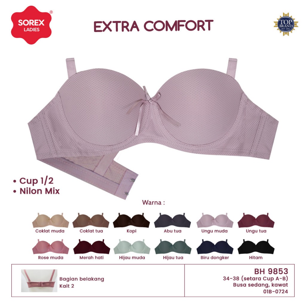 Jual Bra BH Sorex 9853 Kawat Setengah Cup Extra Comfort Kait 2 (Cup A) | Shopee Indonesia