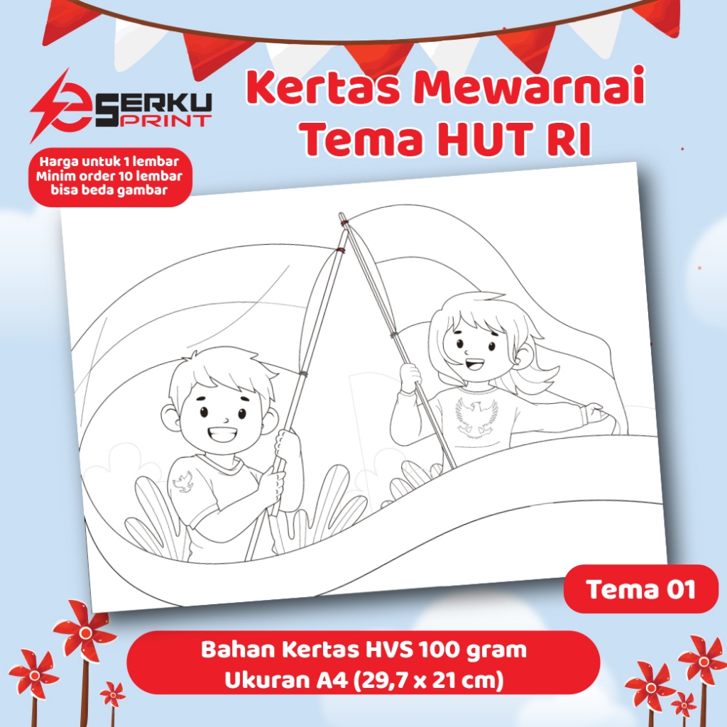 Jual KERTAS MEWARNAI / KERTAS GAMBAR / TEMA HUT RI / KEMERDEKAAN / A4 ...