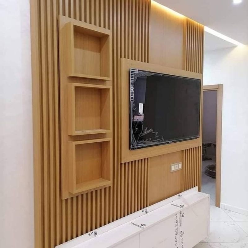 Jual Backdrop tv minimalis finishing HPL | Shopee Indonesia