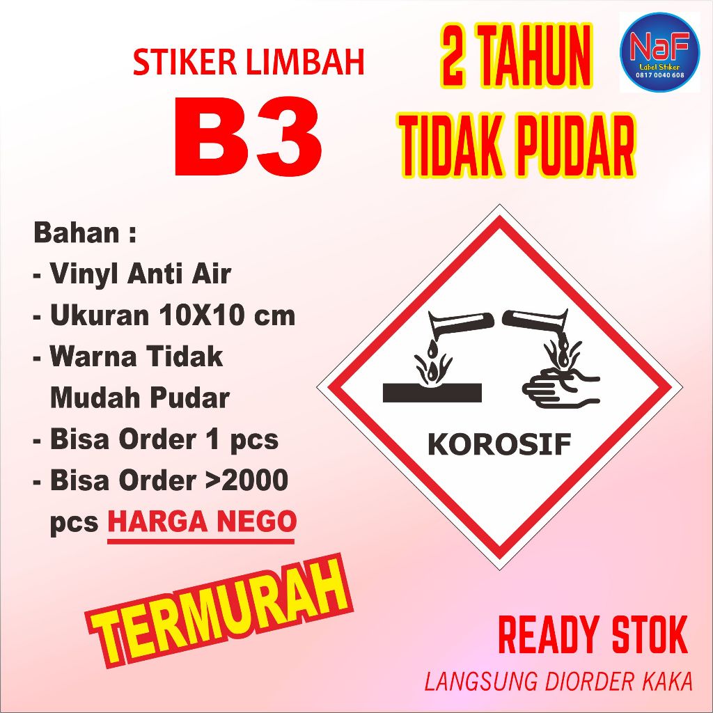 Jual Stiker simbol Label K3 Limbah B3 Cairan korosif 10 x 10 cm vinyl ...