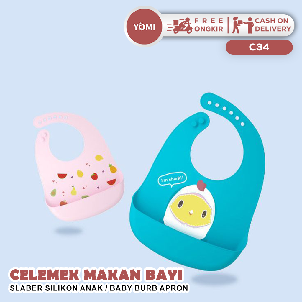 Jual YOMI-BABY BIB C34/ Celemek Makan Bayi / Slaber Silikon Anak Bibs ...