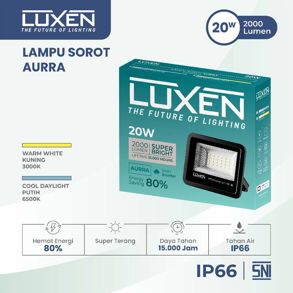 Jual Luxen Lampu Sorot LED Flood Light Aurra 20 Watt Cahaya Putih dan ...