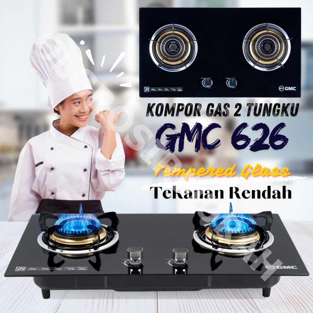 Jual Kompor Gas Kaca 2 Tungku GMC 626 Tempered Glass Kuat dan Kokoh ...