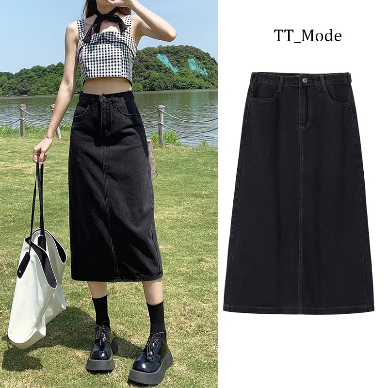 Jual Kelabu hitam/Biru enim Highwaist Rok Jeans Wanita/Korean Style Rok ...
