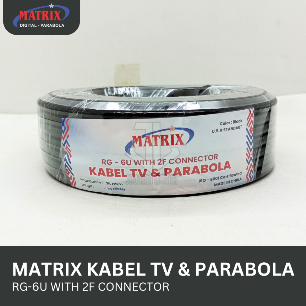 Jual MATRIX KABEL TV PARABOLA RG6U 2F KONEKTOR HLF 20M 20 M METER 75 OHM HITAM | Shopee Indonesia