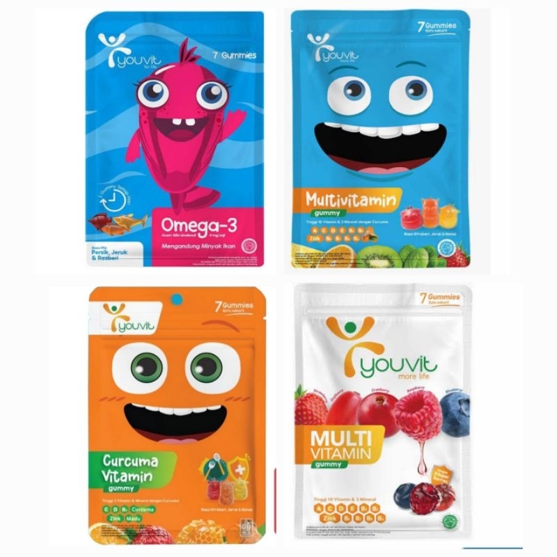 Jual Youvit 7HR Omega Multivitamin Anak Dewasa Gummy Vit C D E Zinc Mata A Imunitas Curcuma B12 ...