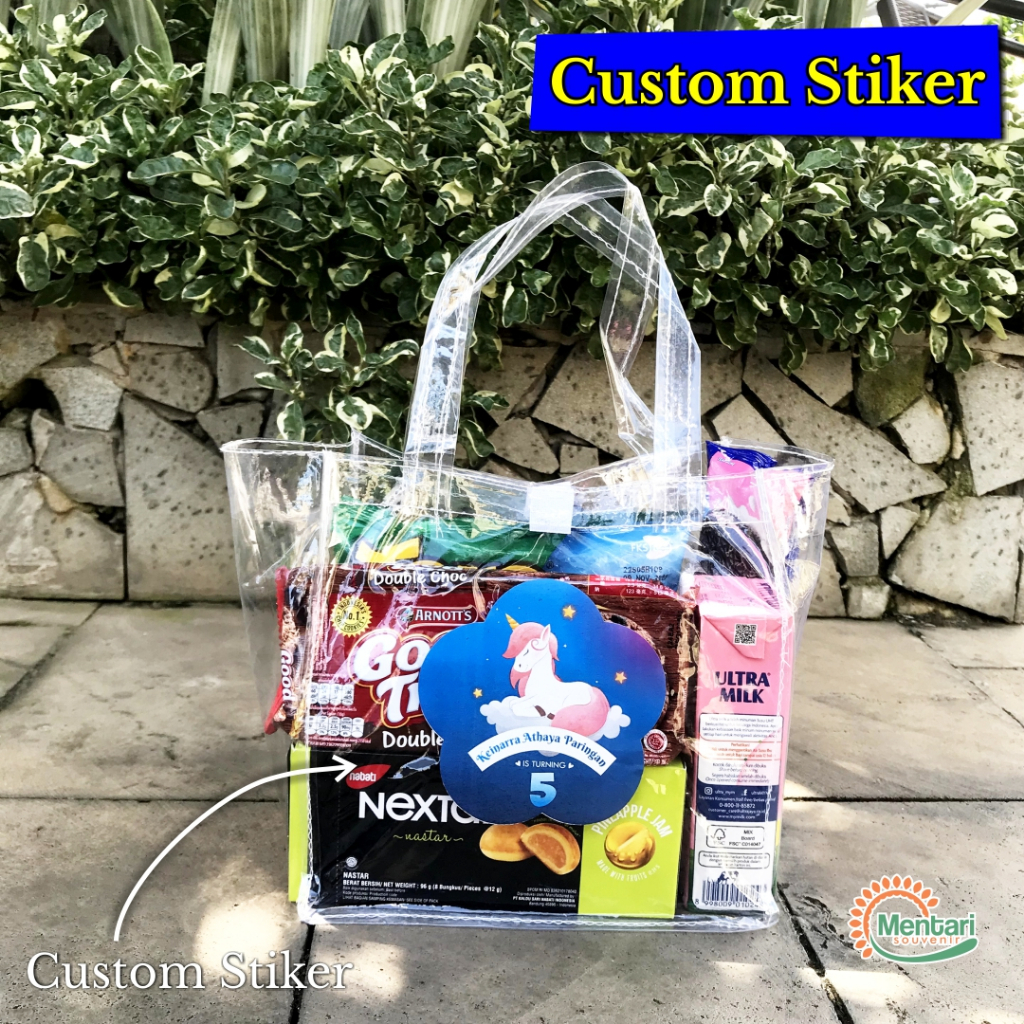 Jual Tas Mika Transparan Ulang Tahun CUSTOM Stiker Murah Goody bag ...