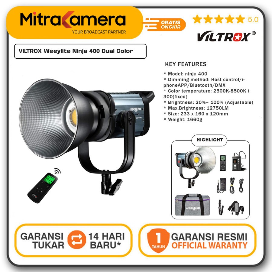 Jual VILTROX Weeylite Ninja 400 Dual Color Smart COB LED Light | Shopee ...