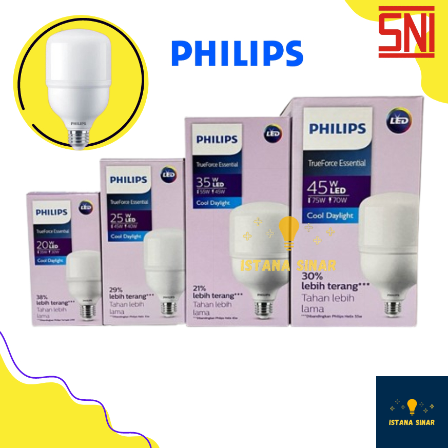 Jual Lampu PHILIPS TrueForce Esential Putih Watt Besar 20 25 35 45 W Watt LED philips Essential ...