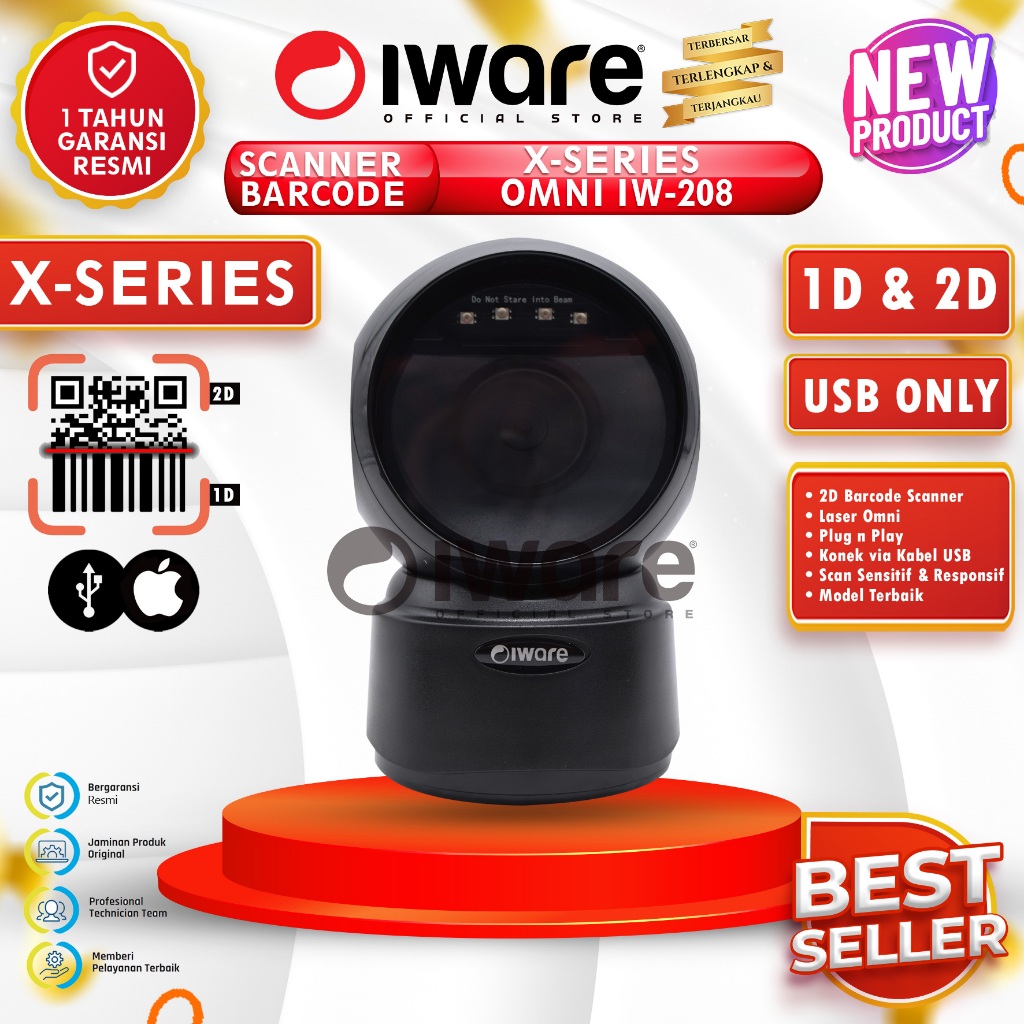 Jual Iware Barcode Scanner Omni 2D X-Series IW-208 Usb Qrcode Autoscan ...