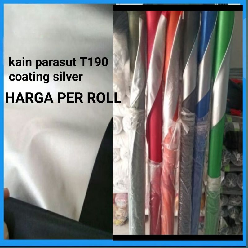 Jual Kain bahan parasut Tafetta WATERPROOF Hitam Silver PER ROLL ...