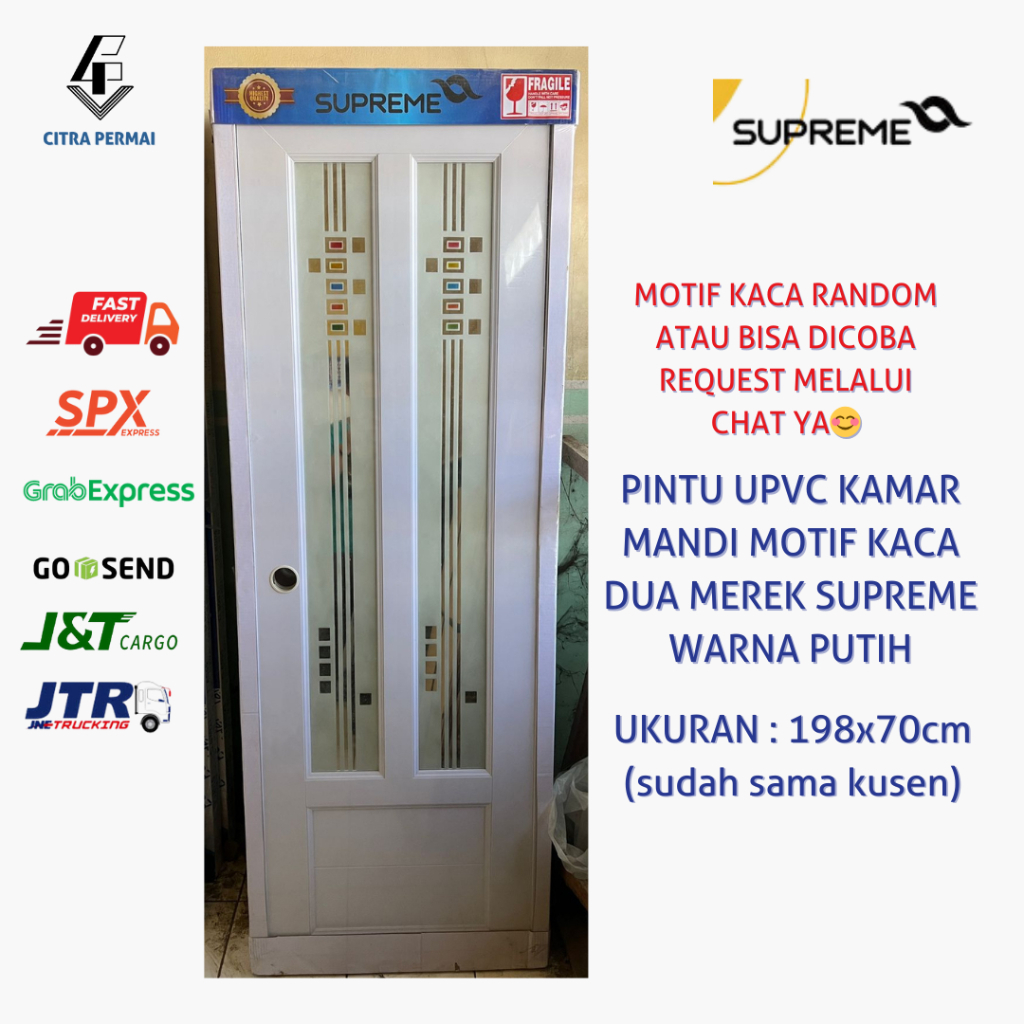 Jual PINTU UPVC KAMAR MANDI MOTIF KACA 2 PUTIH MEREK SUPREME (198x70cm ...