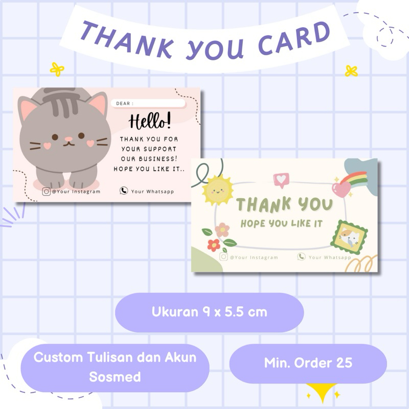 Jual Thank You Card 1 sisi / Gift card / Aesthetic / Cute / Online Shop ...