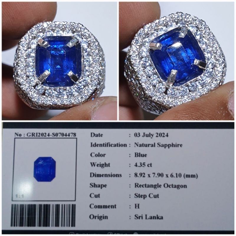 Jual Natural Blue Sapphire Royal Blue 4.35ct memo GRI ring Perak mikro ...