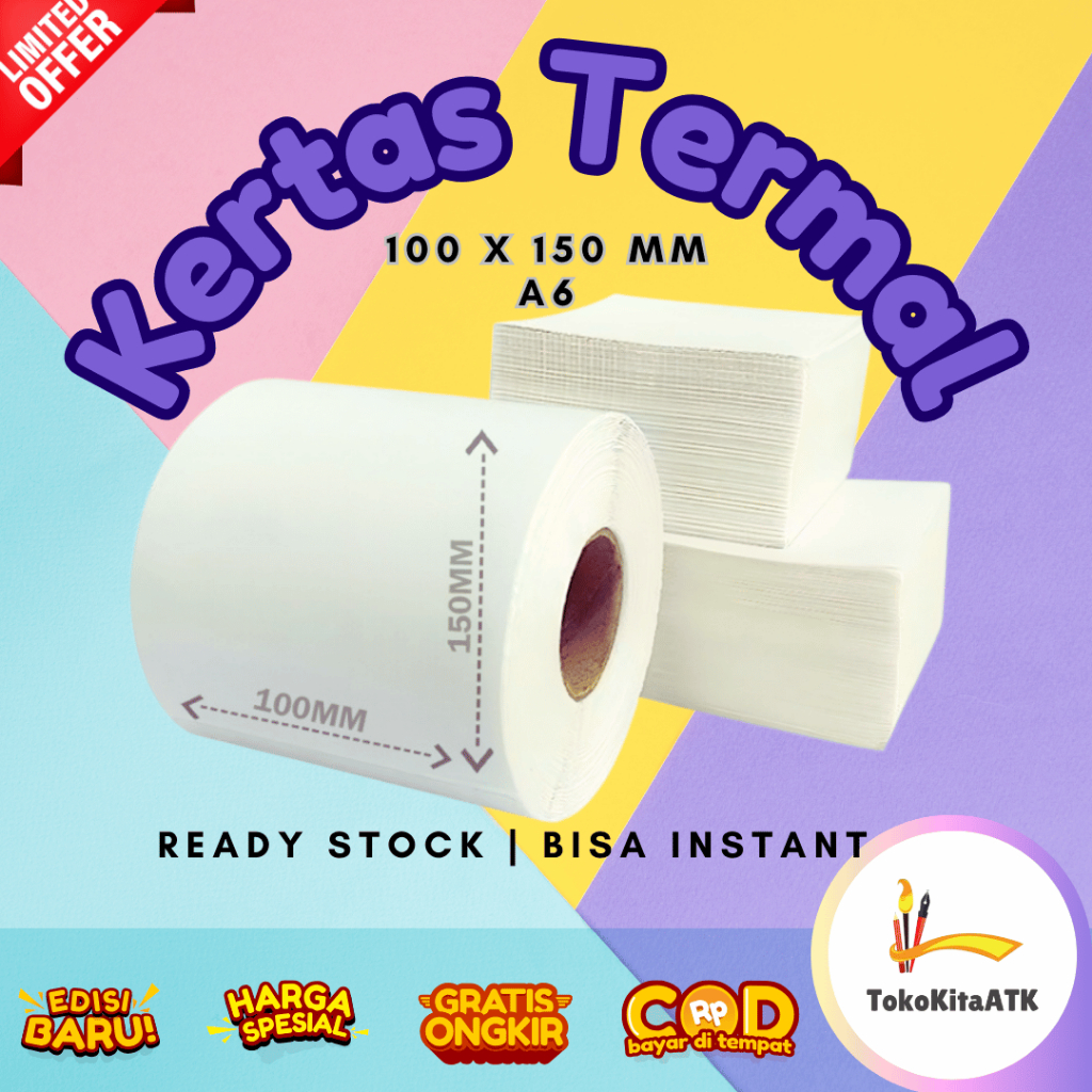 Jual KERTAS LABEL THERMAL 100 x 150 mm / Resi Stiker Label Barcode A6 | Shopee Indonesia